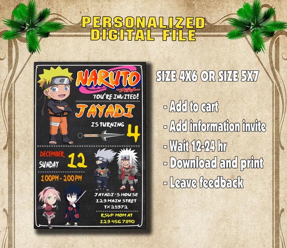 Paper Naruto Birthday Digital File Greeting Card Naruto Party Birthday ...