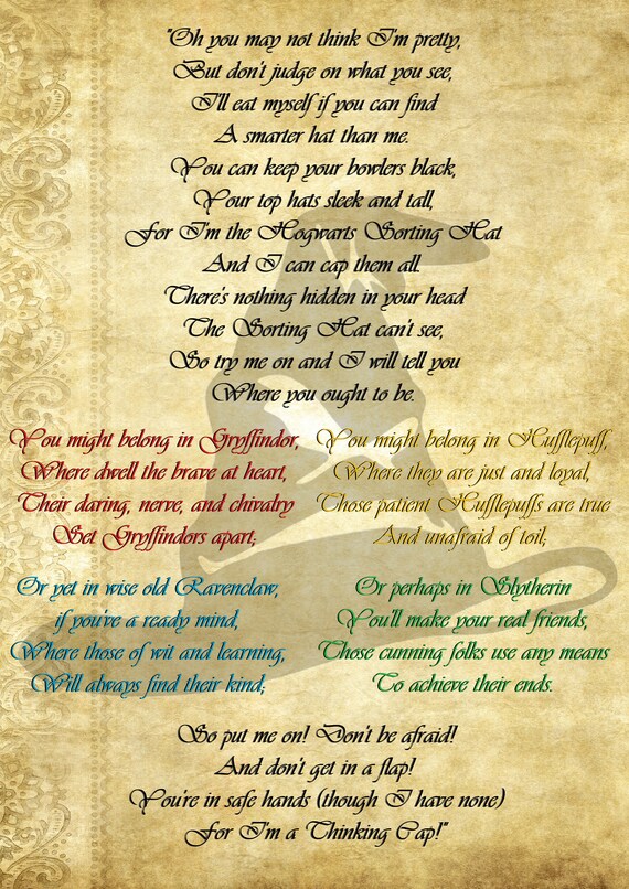 Harry Potter Sorting Hat Poem Digital Print Etsy