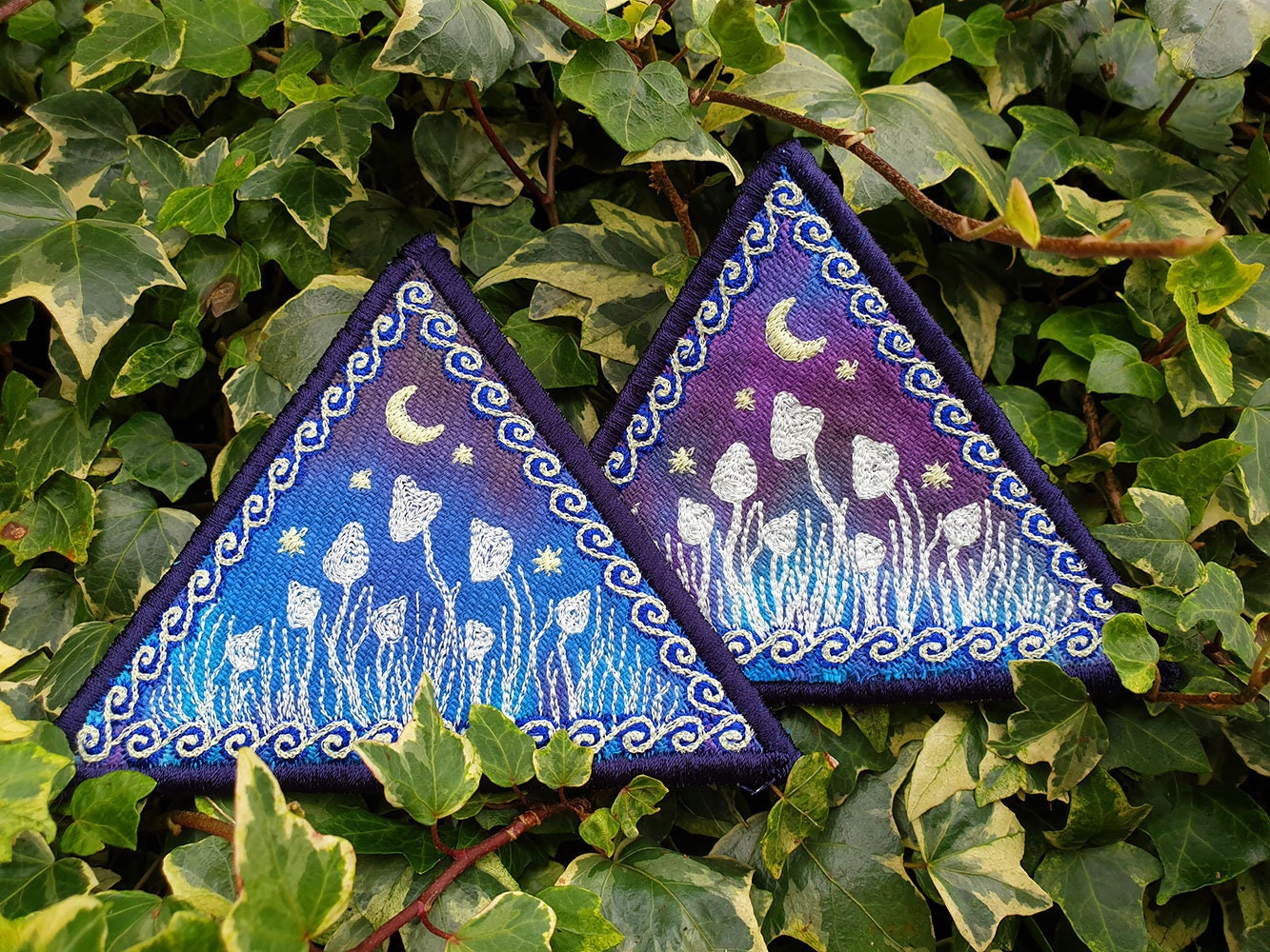 Magic Mushroom Embroidered Sew Iron On Patch Sunset Silhouette Or Glow