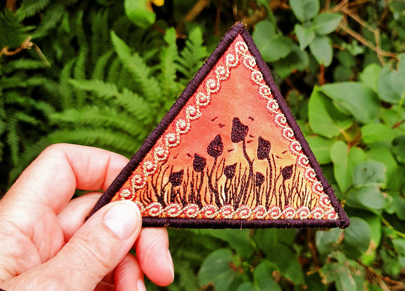 Magic Mushroom Embroidered Sew Iron On Patch Sunset Silhouette Or Glow