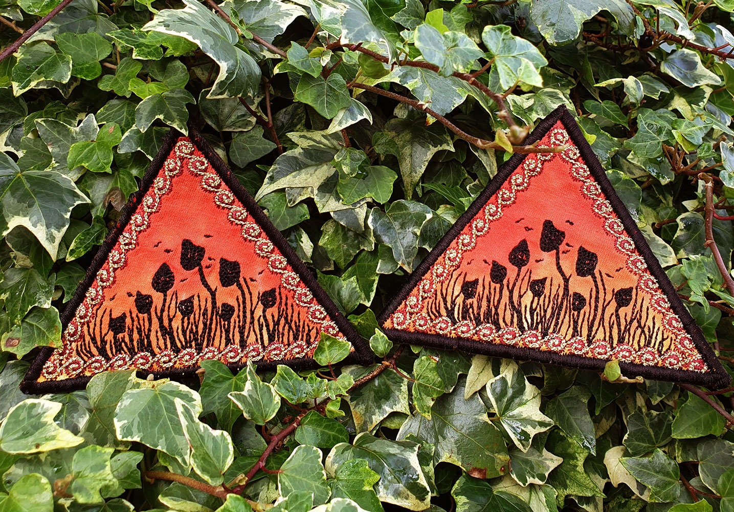 Magic Mushroom Embroidered Sew Iron On Patch Sunset Silhouette Or Glow