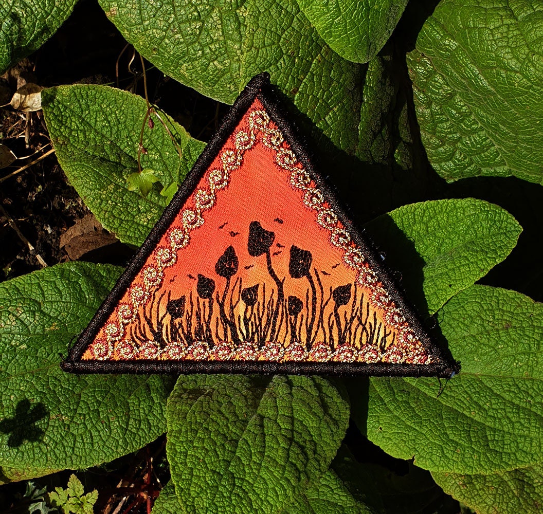 Magic Mushroom Embroidered Sew Iron On Patch Sunset Silhouette Or Glow