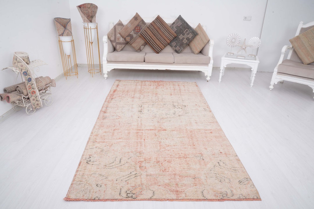 4x8 Rug, Faded Turkish Rug, Neutral Vintage Rug, Oushak Rug, Turkish ...