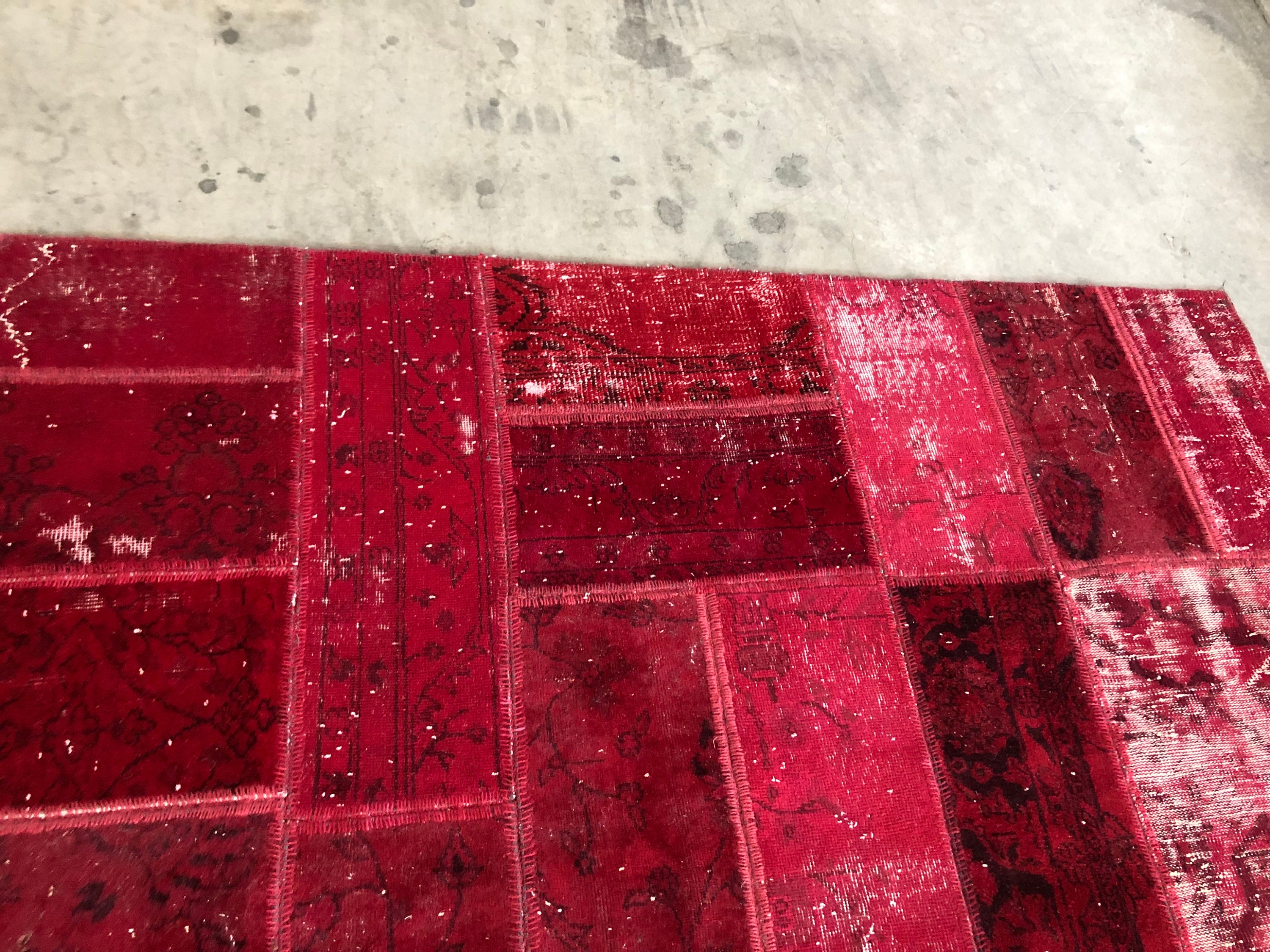 Red Patchwork 7.4 x 7.5 ft Oushak Rug Vintage Rug Turkish | Etsy