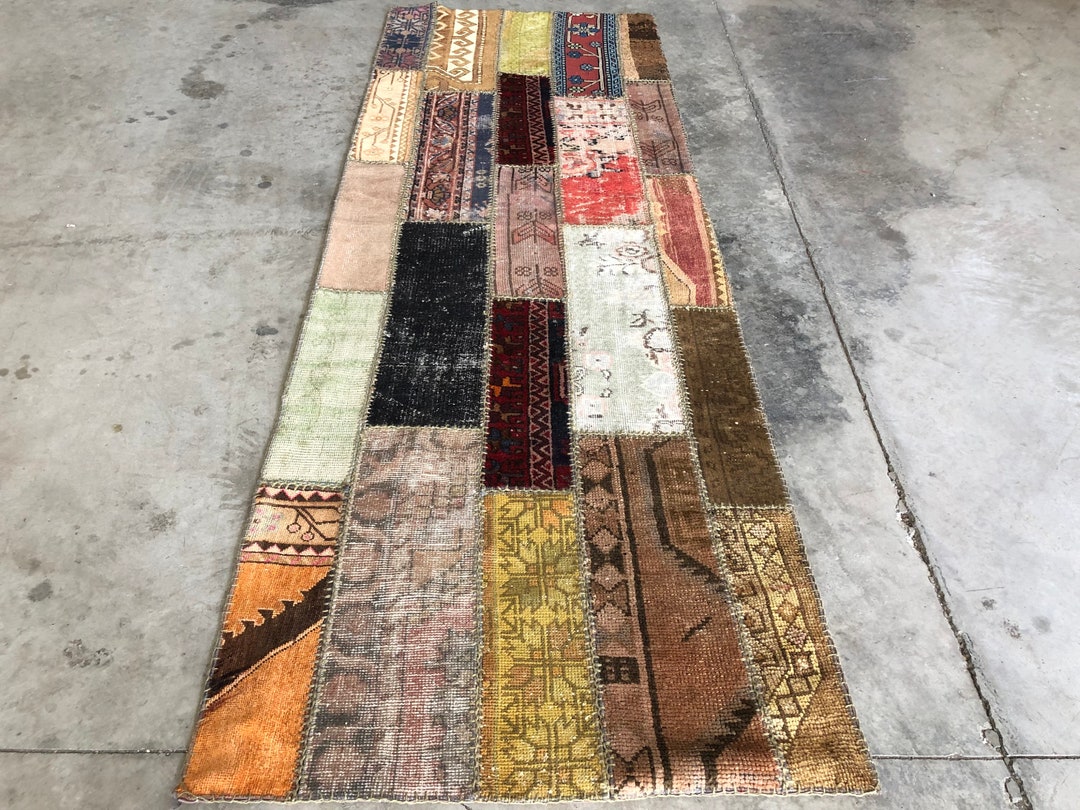 Colorful Patchwork Rug, Patchwork Carpet, 3.2 X 9.6 Ft Oushak Rug ...