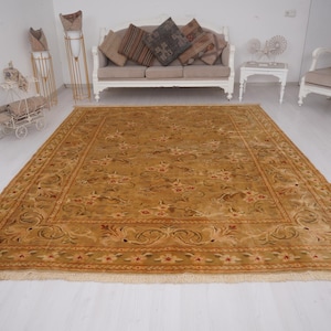 Antique Turkish Rug, Large Vintage Area Rug, Oversize Oushak Rug, 8x9 ...