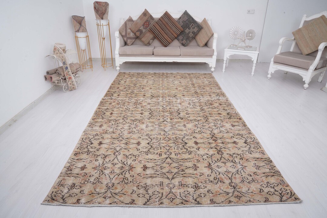 6x10 Rug, Neutral Vintage Rug, Faded Turkish Rug, Oushak Rug 6x10 ...