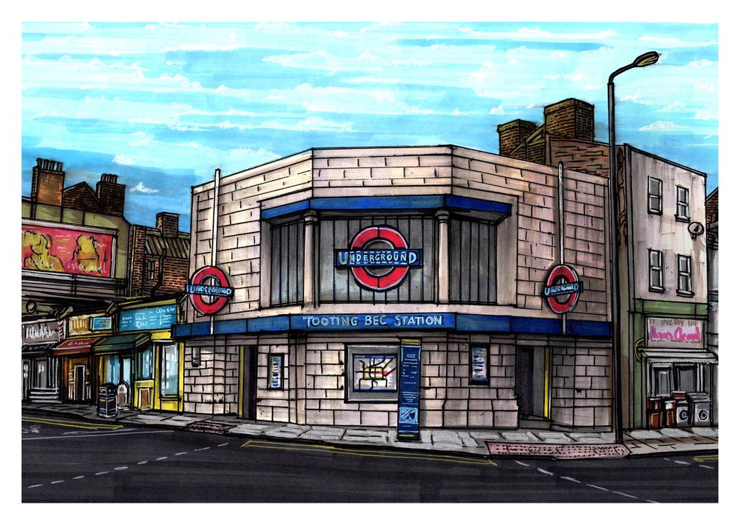 Illustration Print of Tooting Bec Underground Station, Northern Line ...