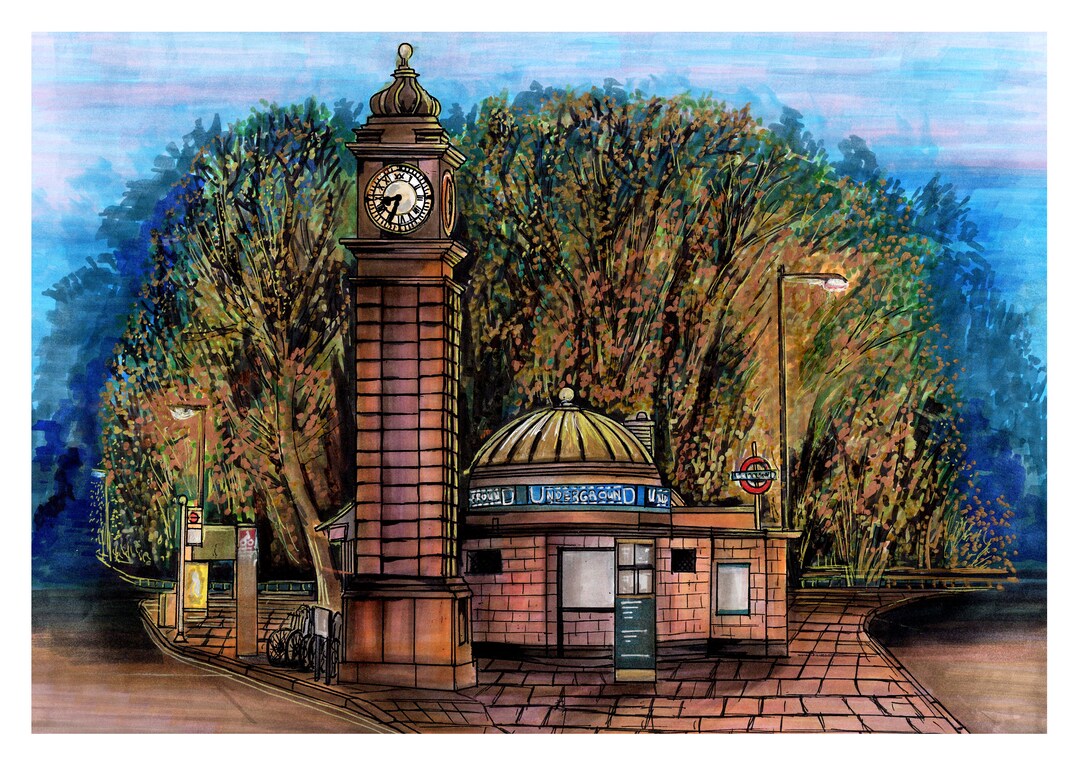 Illustration of Clapham Common Underground Station and Clock - Etsy