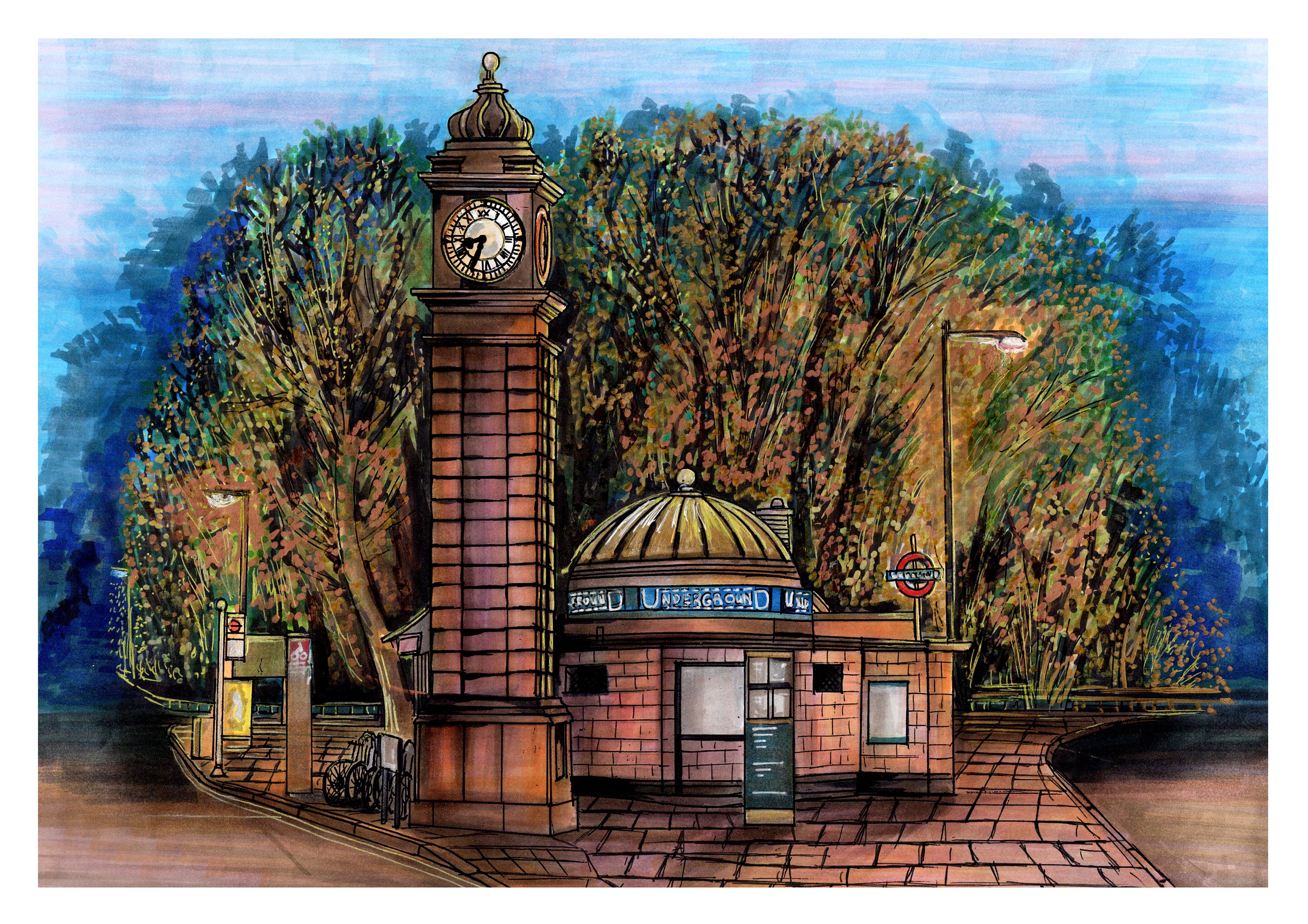 Illustration of Clapham Common Underground Station and Clock - Etsy