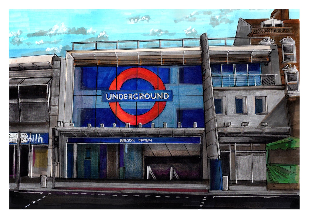 Illustration of Brixton Tube Station, Victoria Line, London, England ...
