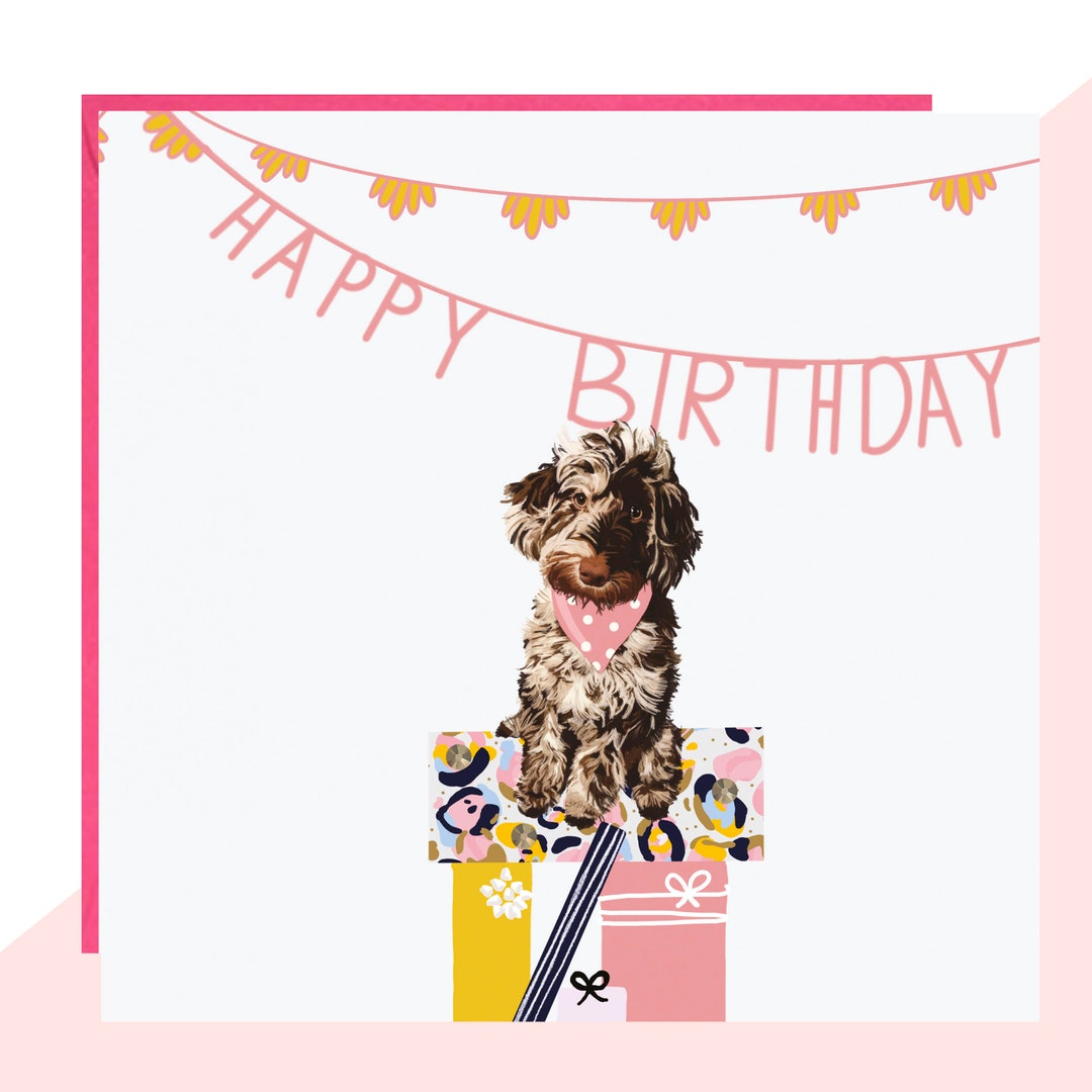 Cockapoo Present Pile Birthday Card - Cockapoo Birthday Card - Finished ...