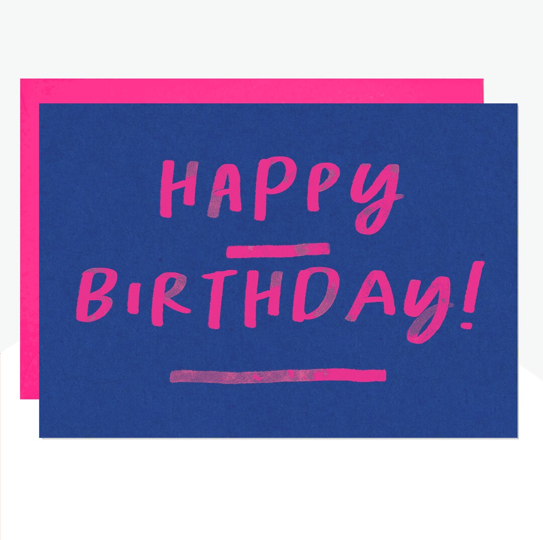 Neon Pink Happy Birthday Card - Etsy