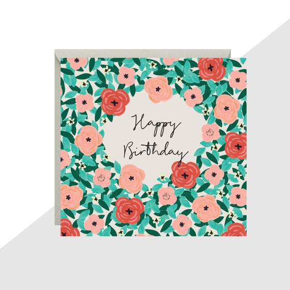Lottie Simpson 'Happy Birthday' Flowers Mini Card - Etsy France