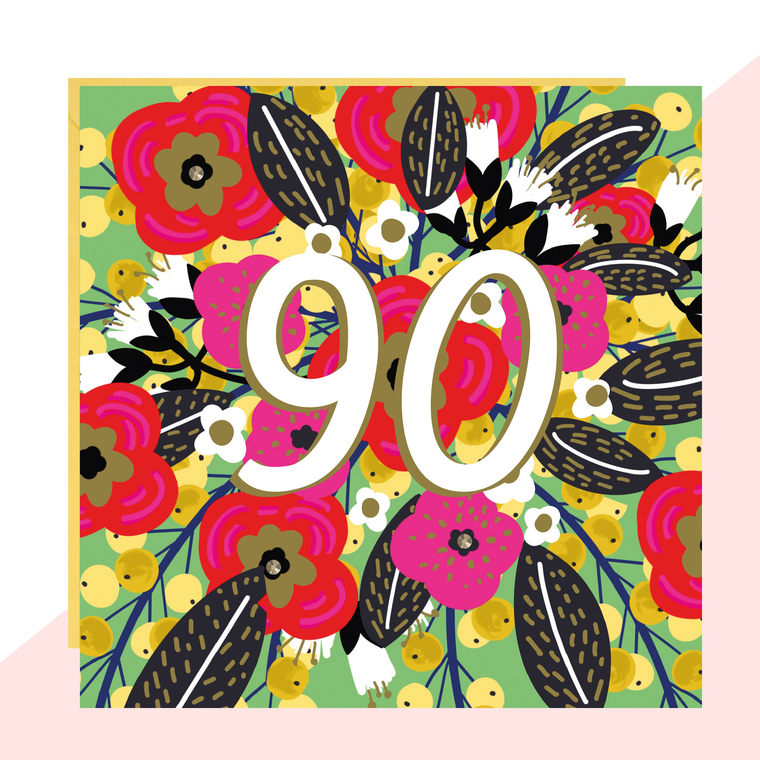 90th Birthday Floral Card - Finished With Hand Crafted Crystals - Etsy UK