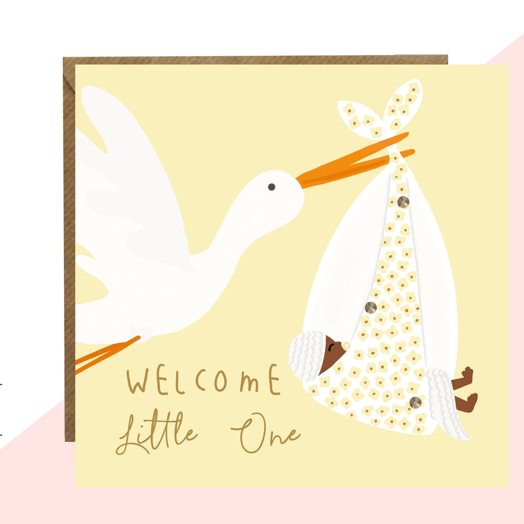 Welcome Little One, Stork, New Baby Card - New Baby Girl - New Baby Boy ...