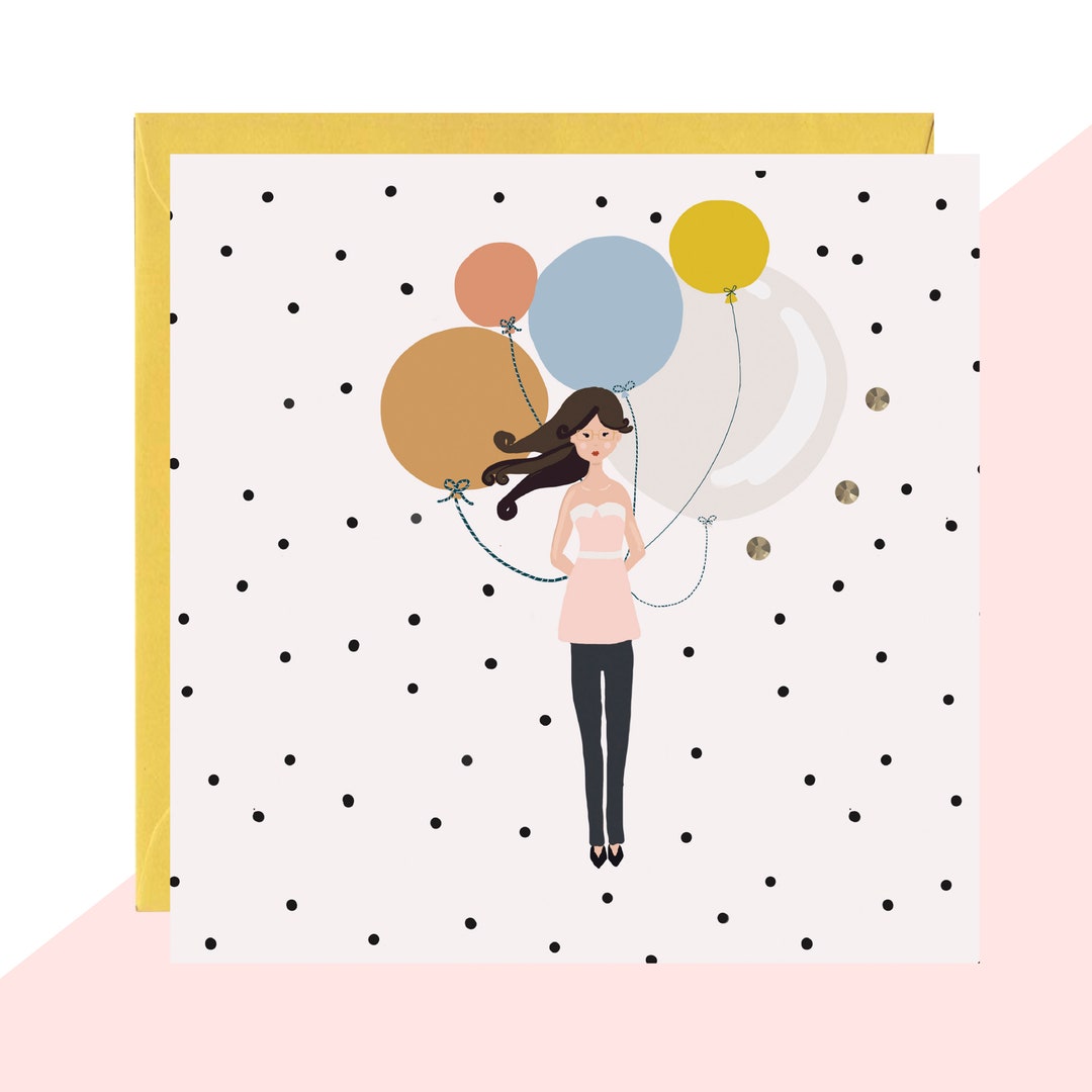 Birthday Girl With Balloons Card - Birthday Card - Finished With Hand ...