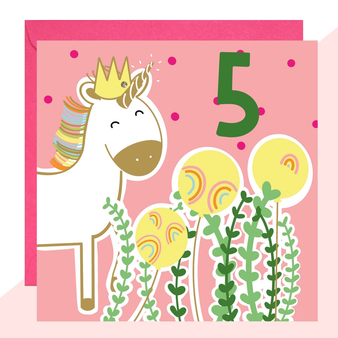 Unicorn 5th Birthday Card - Fifth Birthday Card - Unicorn Card ...