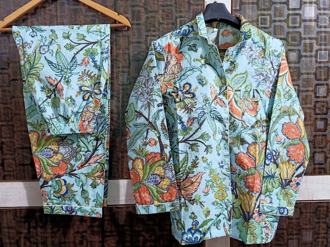 S Size Night Shut, Hand Block Print Pajama Set,cotton Night Shut ...