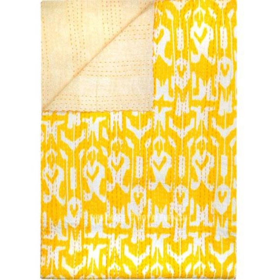 New Vintage Ikat Pattern Indian Handmade Kantha Quilt Gudri Blanket ...