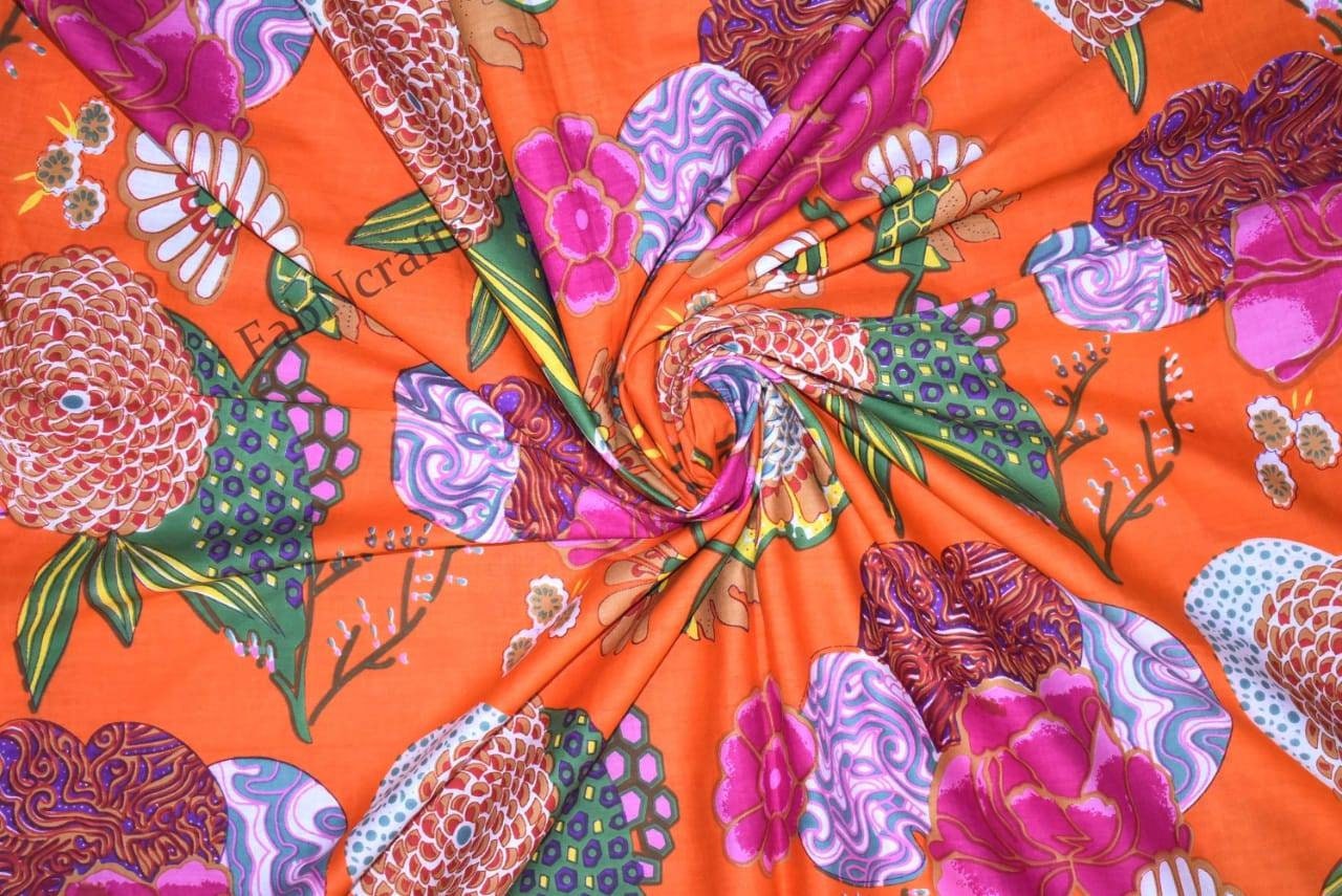 A Red Floral Print Fabric Indian Cotton Fabric Hand Stamped - Etsy