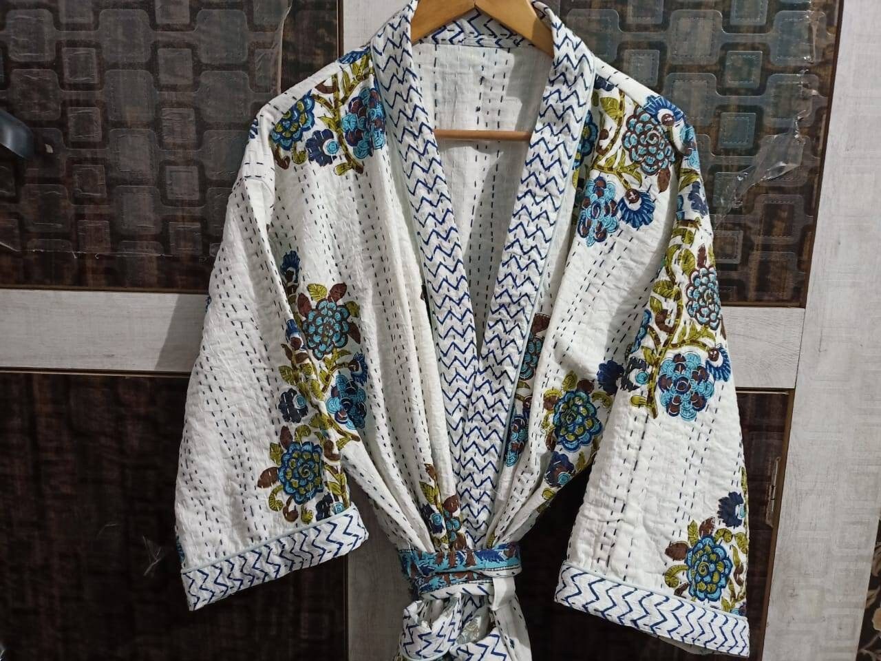 Kantha Work Floral Print Indian Kimono Robes Japanese Kimono - Etsy