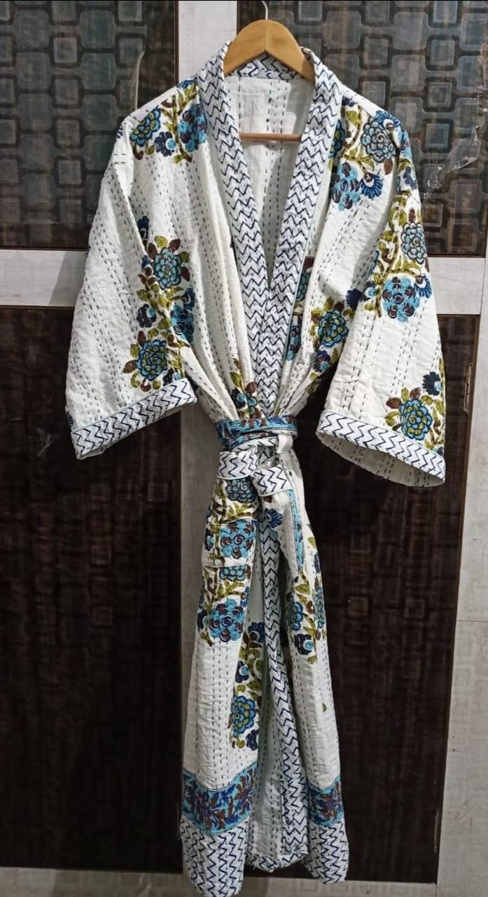 Kantha Work Floral Print Indian Kimono Robes Japanese Kimono - Etsy