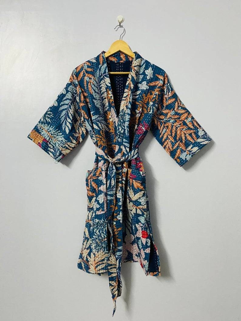 Floral Print Indian Cotton Kimono Robe Winter Kimono Jacket Winter ...