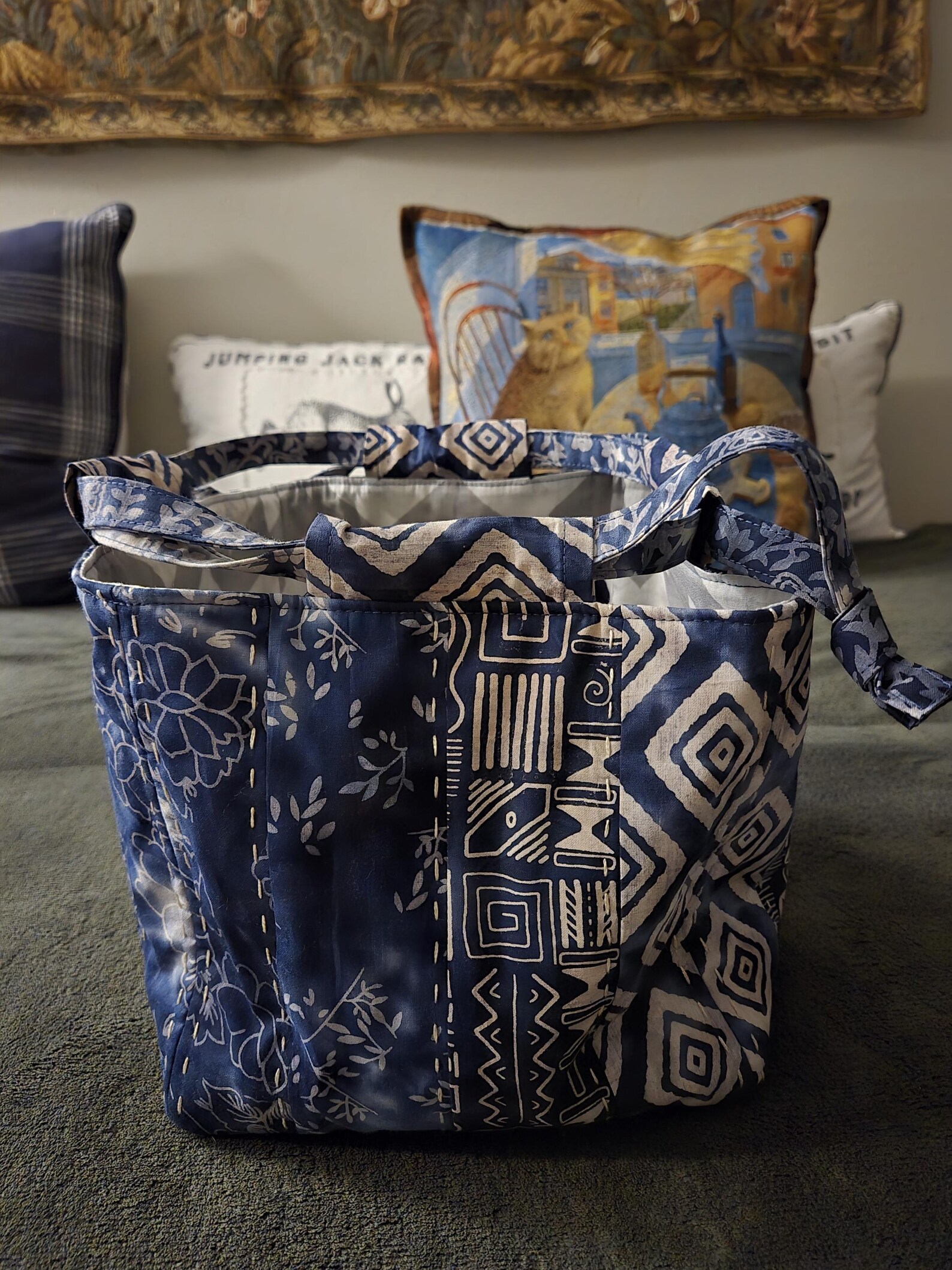 Japanese Rice Bag, Cotton Bag, Drawstring Bag, Patchwork Style Bag With ...
