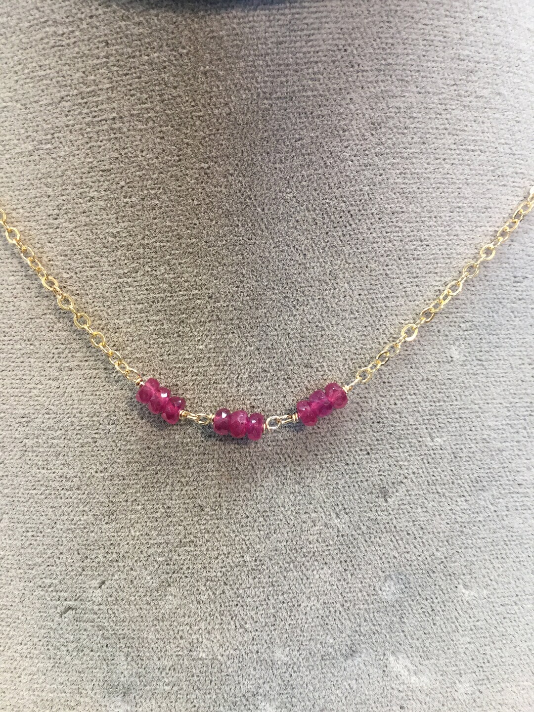 July Birthstone Necklace, Ruby Birthstone Choker, Ruby & Gold Filled ...