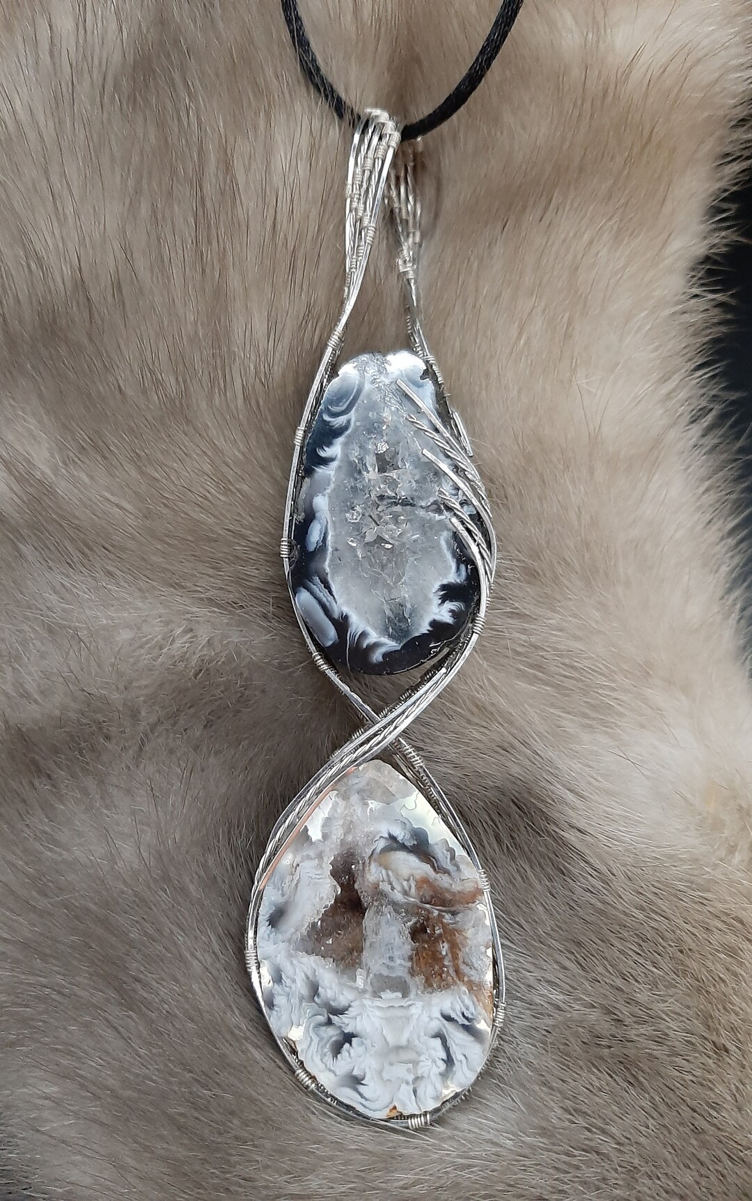 Double Geode Pendant. Wire Wrapped Jewelery. Polished Geodes. - Etsy