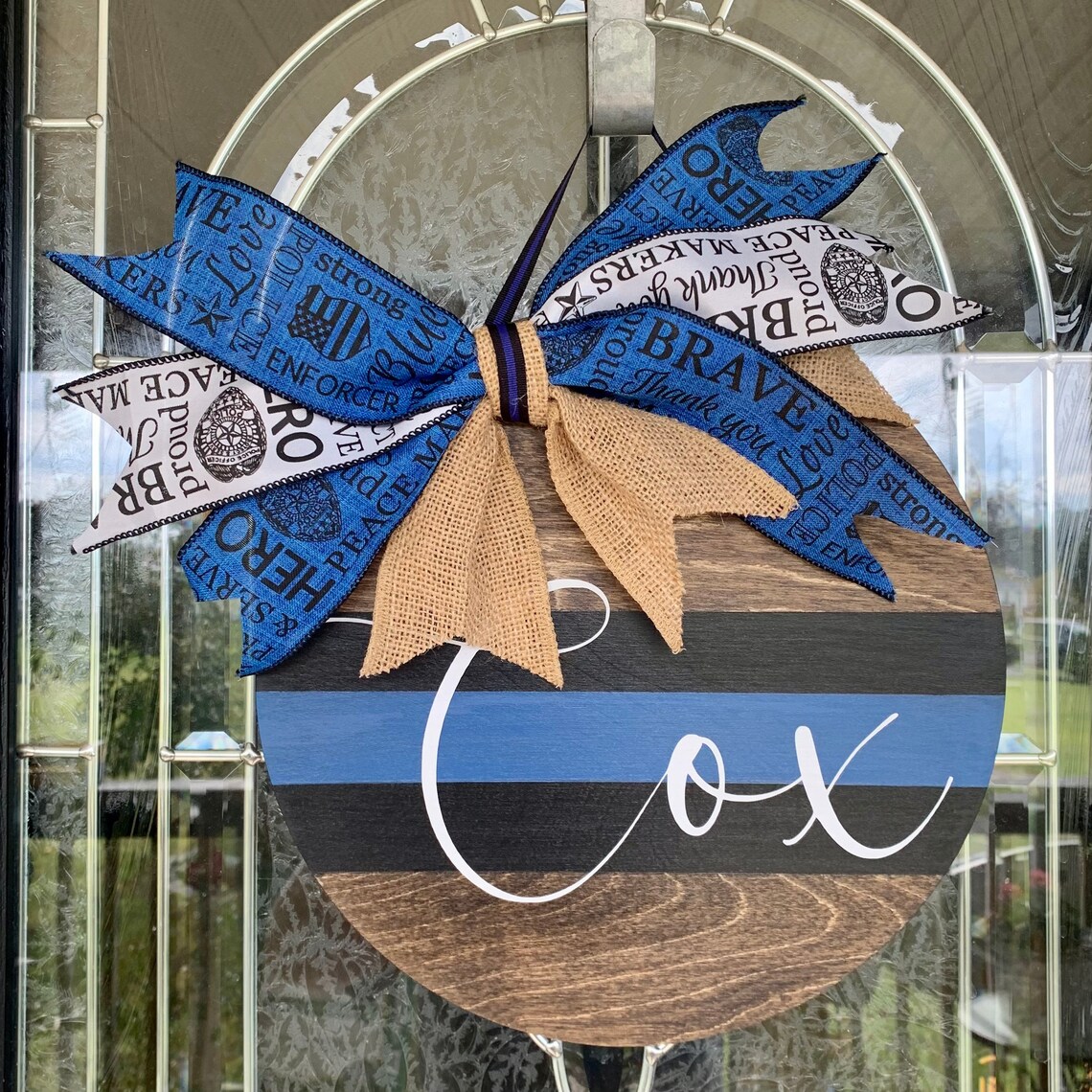Customized Round Wooden Thin Blue Line Police Support Door Hanger - Etsy