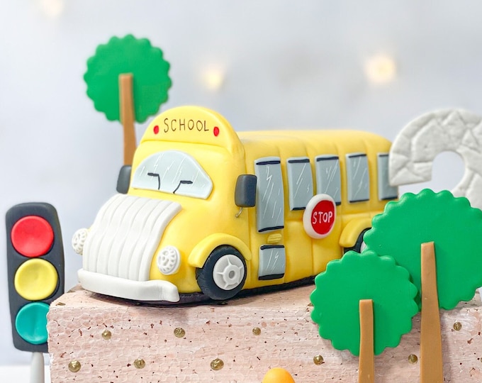 School Bus Cake Topper, School Bus Cake, Traffic Cone Cake Topper, Bus ...