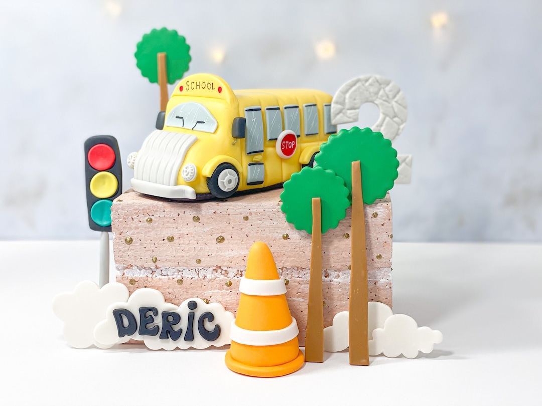 School Bus Cake Topper, School Bus Cake, Traffic Cone Cake Topper, Bus ...