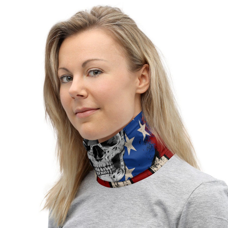 Patriotic American Flag Skull Face Mask Cover Neck Gaiter Usa Etsy