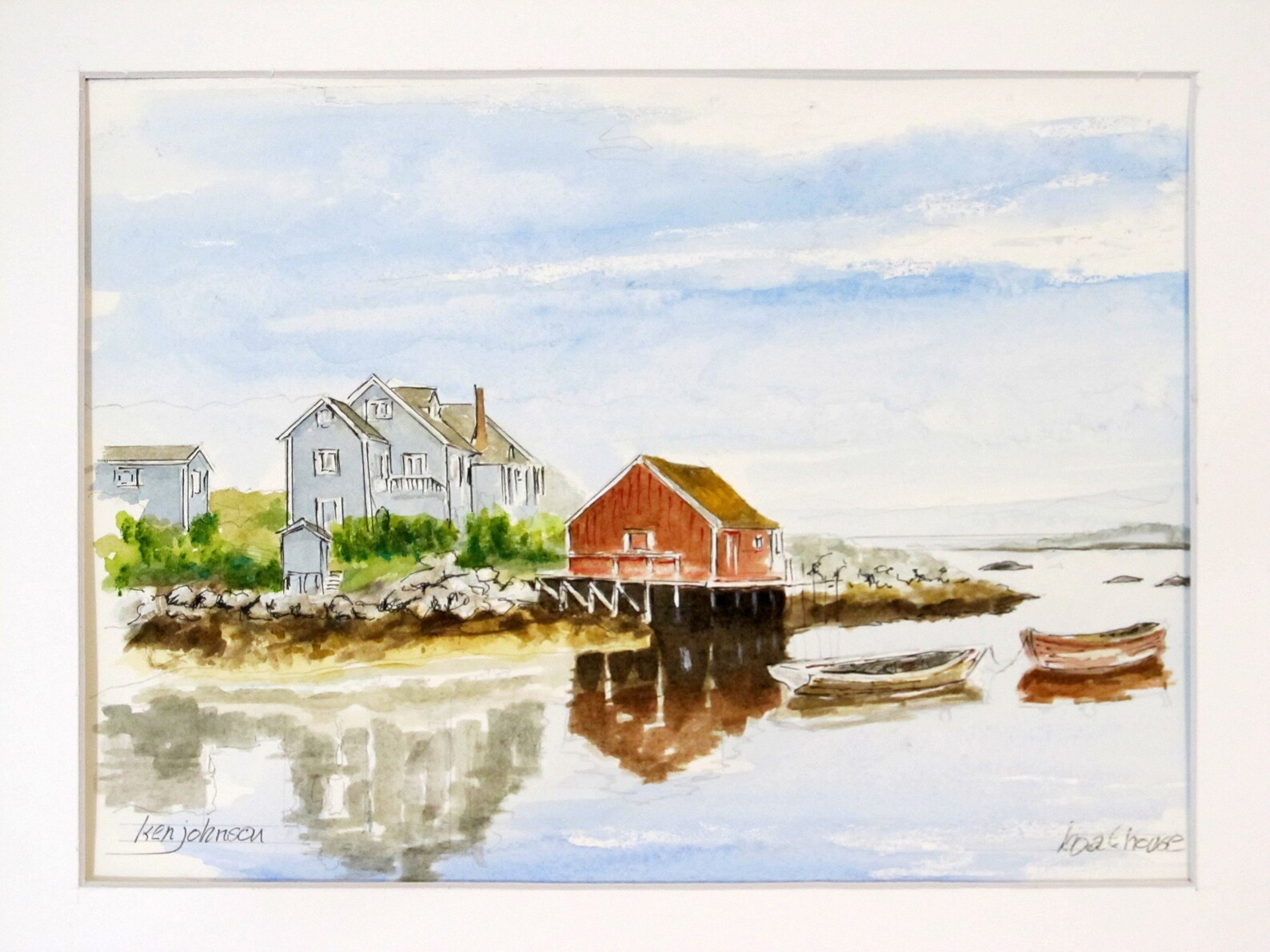 Boat House, Original Watercolor Painting 11x14 Pen Wash Ink ...