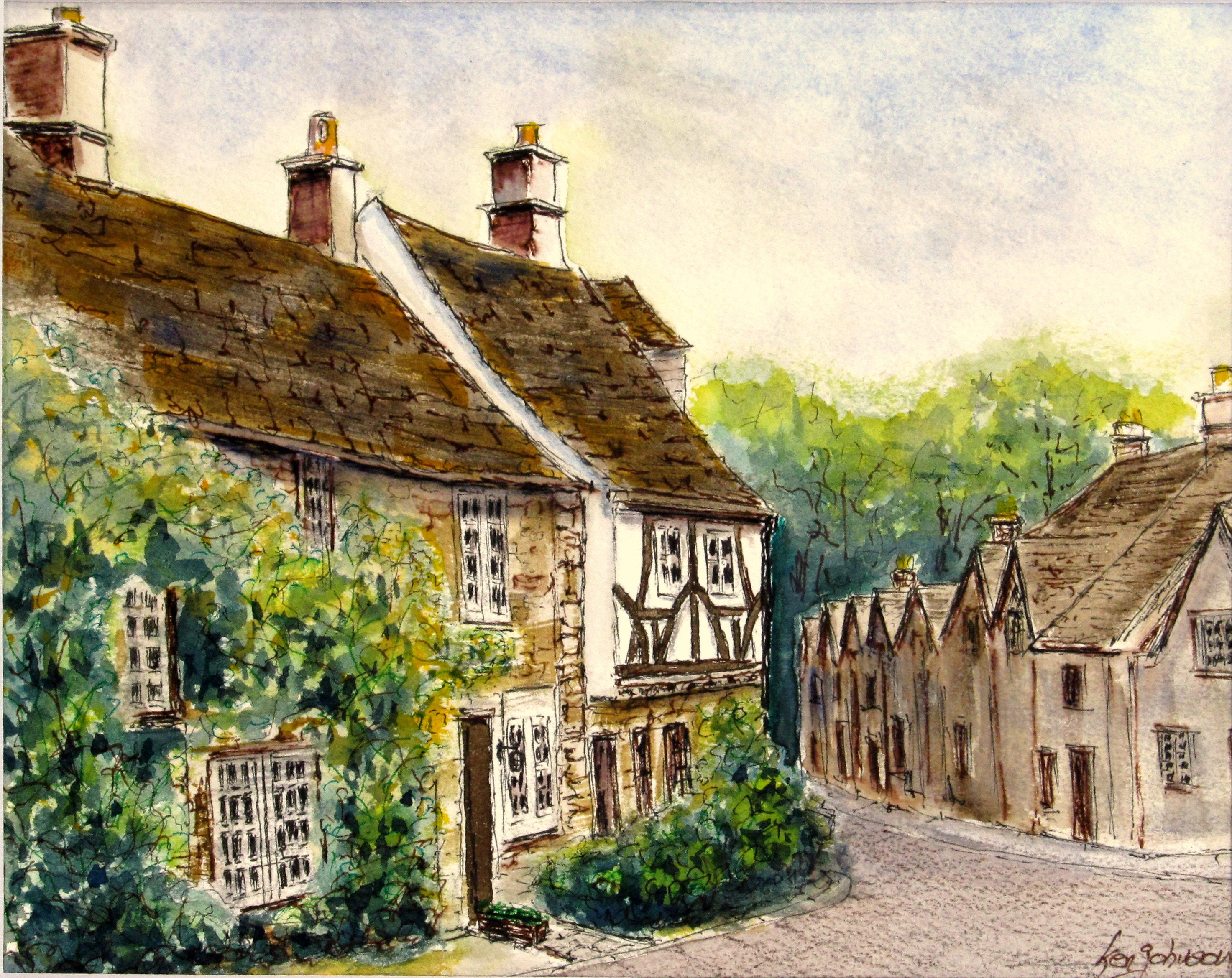 English village street original watercolor painting | Etsy