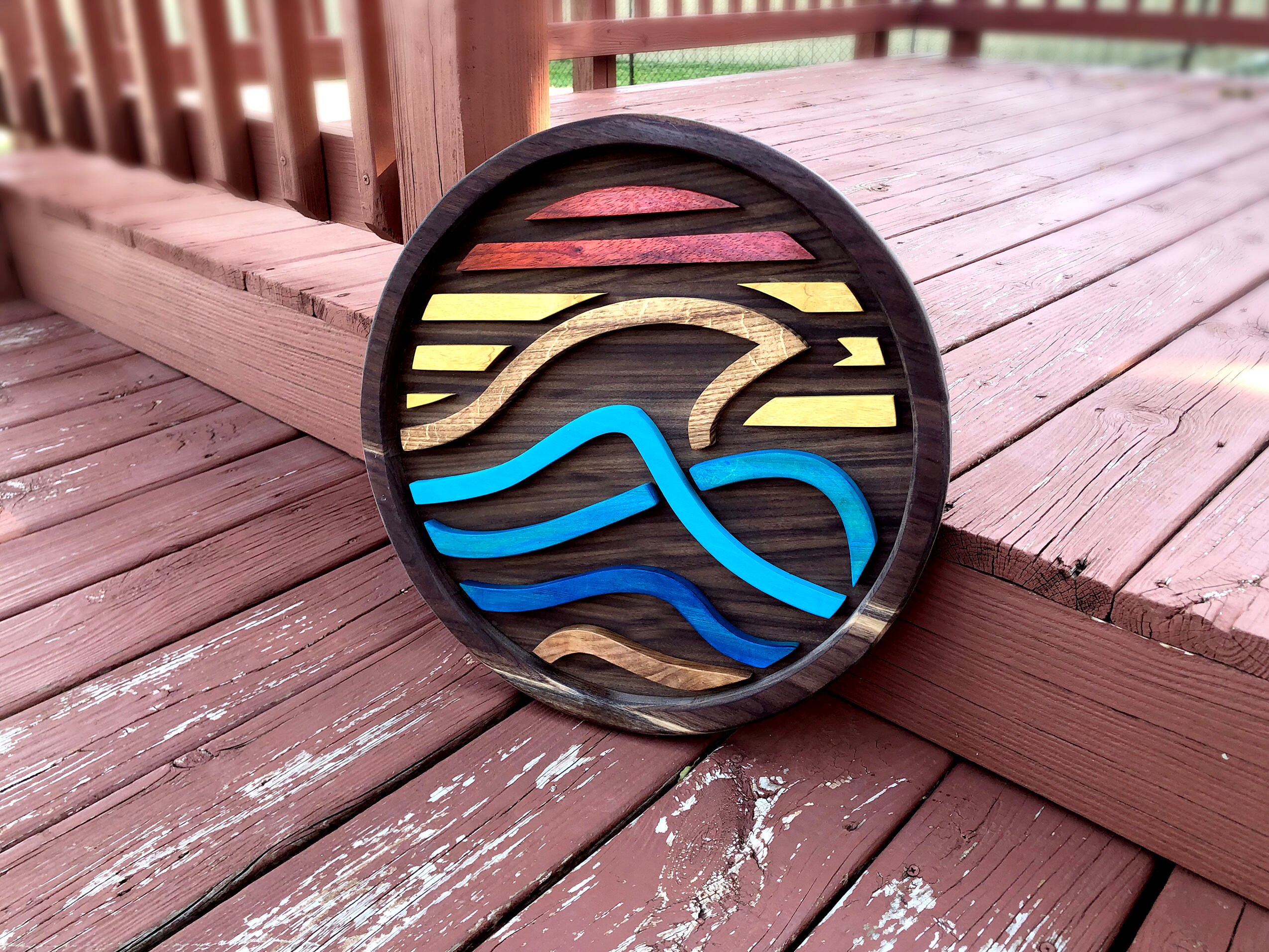 Wood Ocean Wave Art Wall Sign, Rustic Beach Sunrise Scenery Wall ...