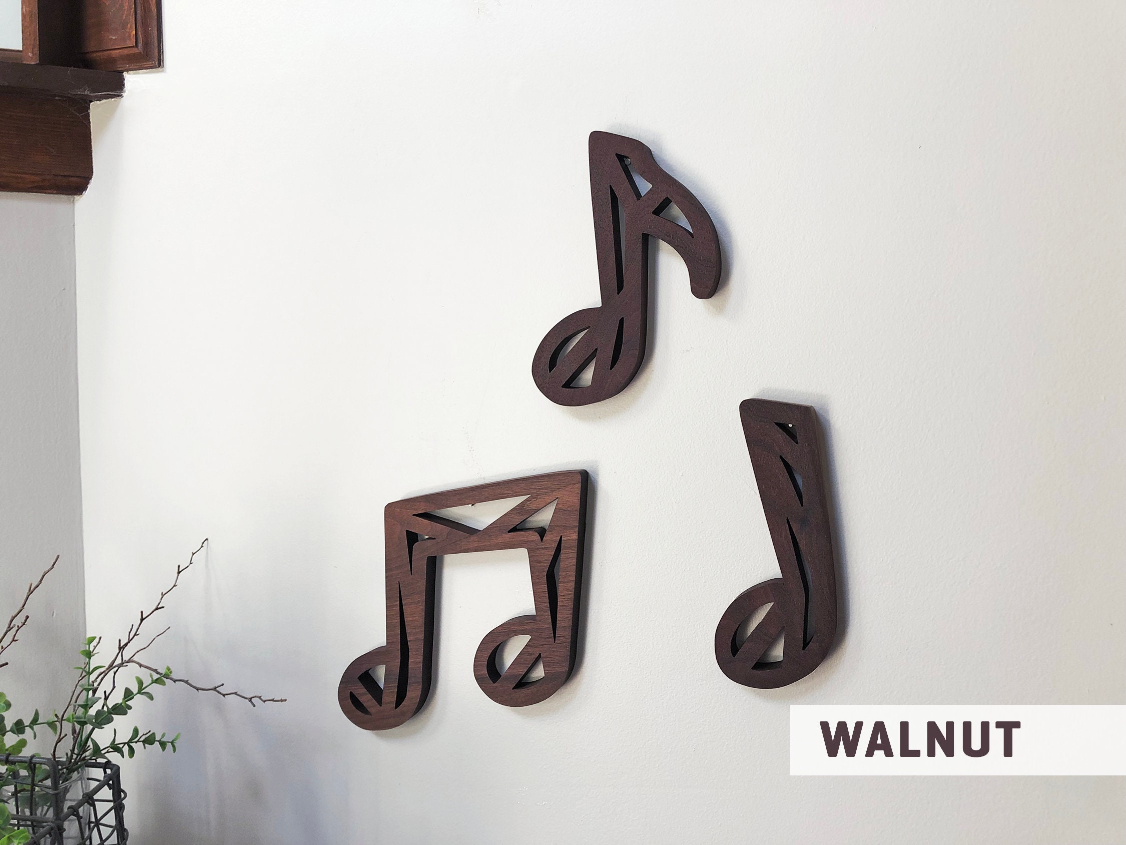 Handmade Wood Geometric Music Notes Set of Three Hardwood | Etsy