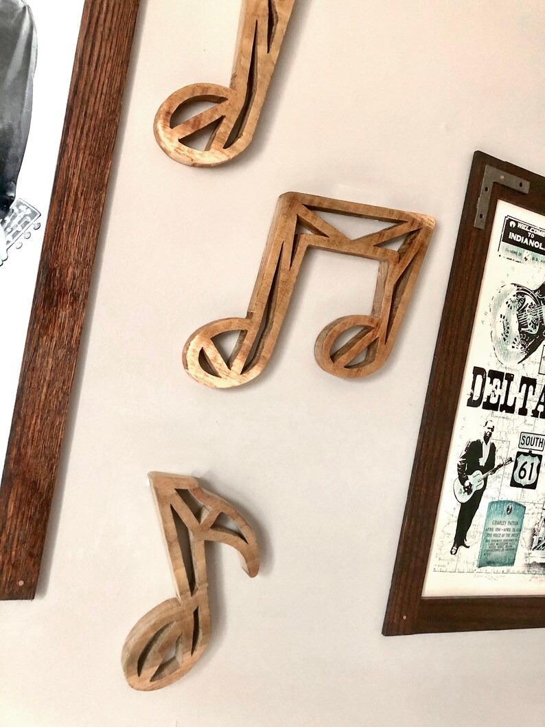 Wood Geometric Music Notes Set of three Music Note Wall Decor | Etsy
