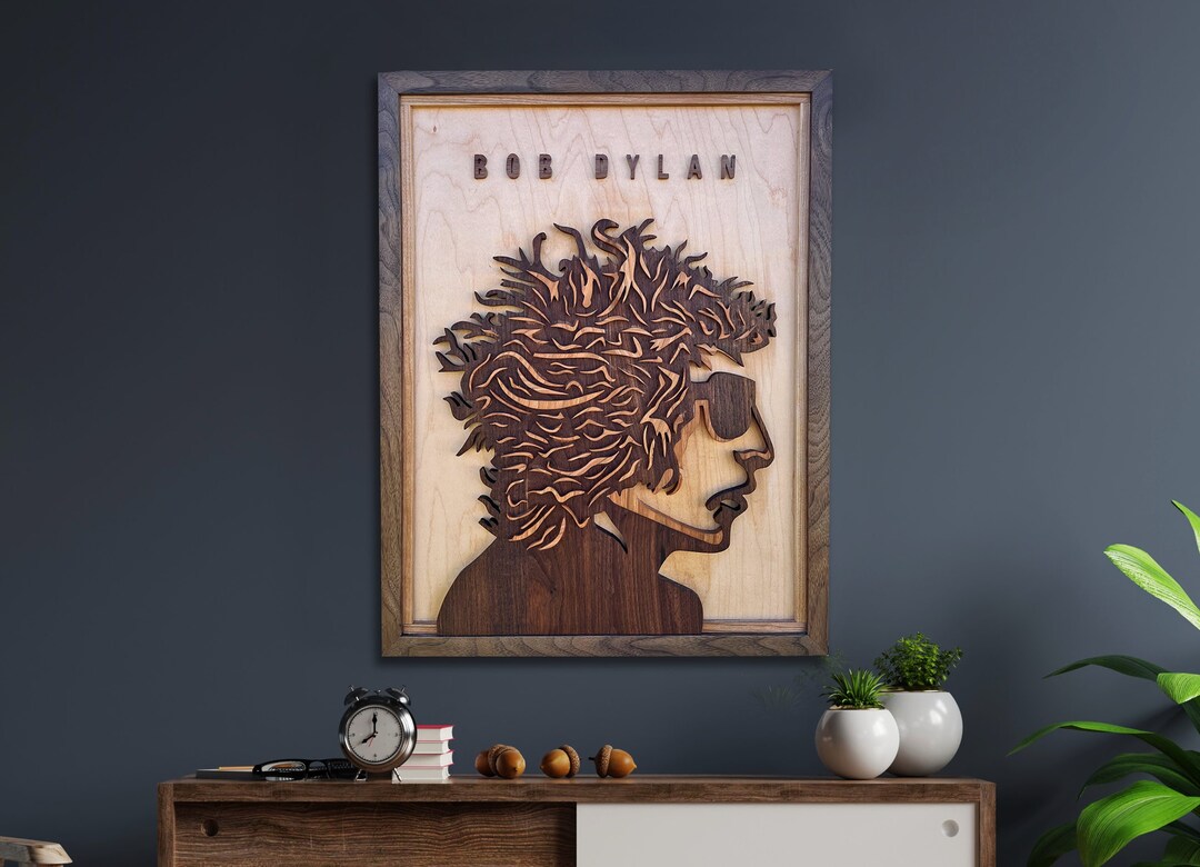 Wood Bob Dylan Wall Art, Handmade Unique Music Artwork, Framed Bob ...