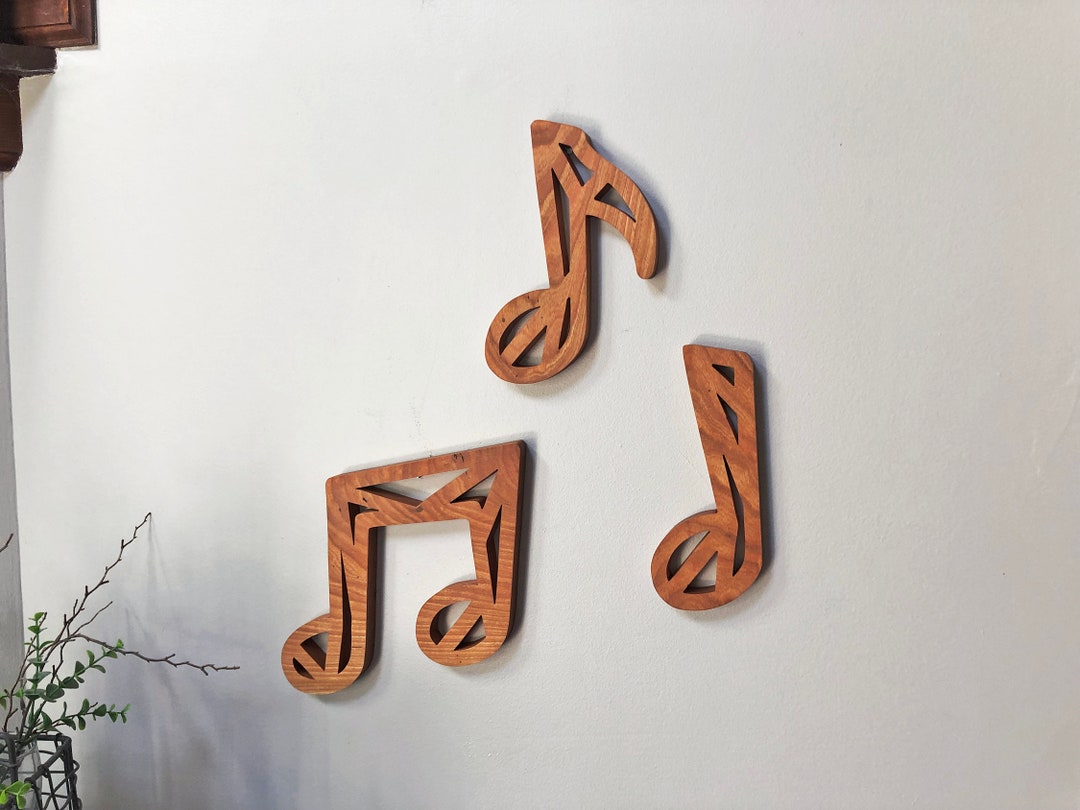 Handmade Wood Geometric Music Notes, Set of Three Hardwood Music Notes ...