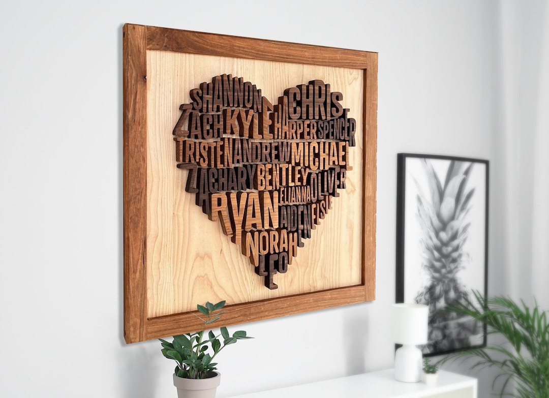 Handmade Customizable Wood Family Names Heart Wall Art, Custom Family ...