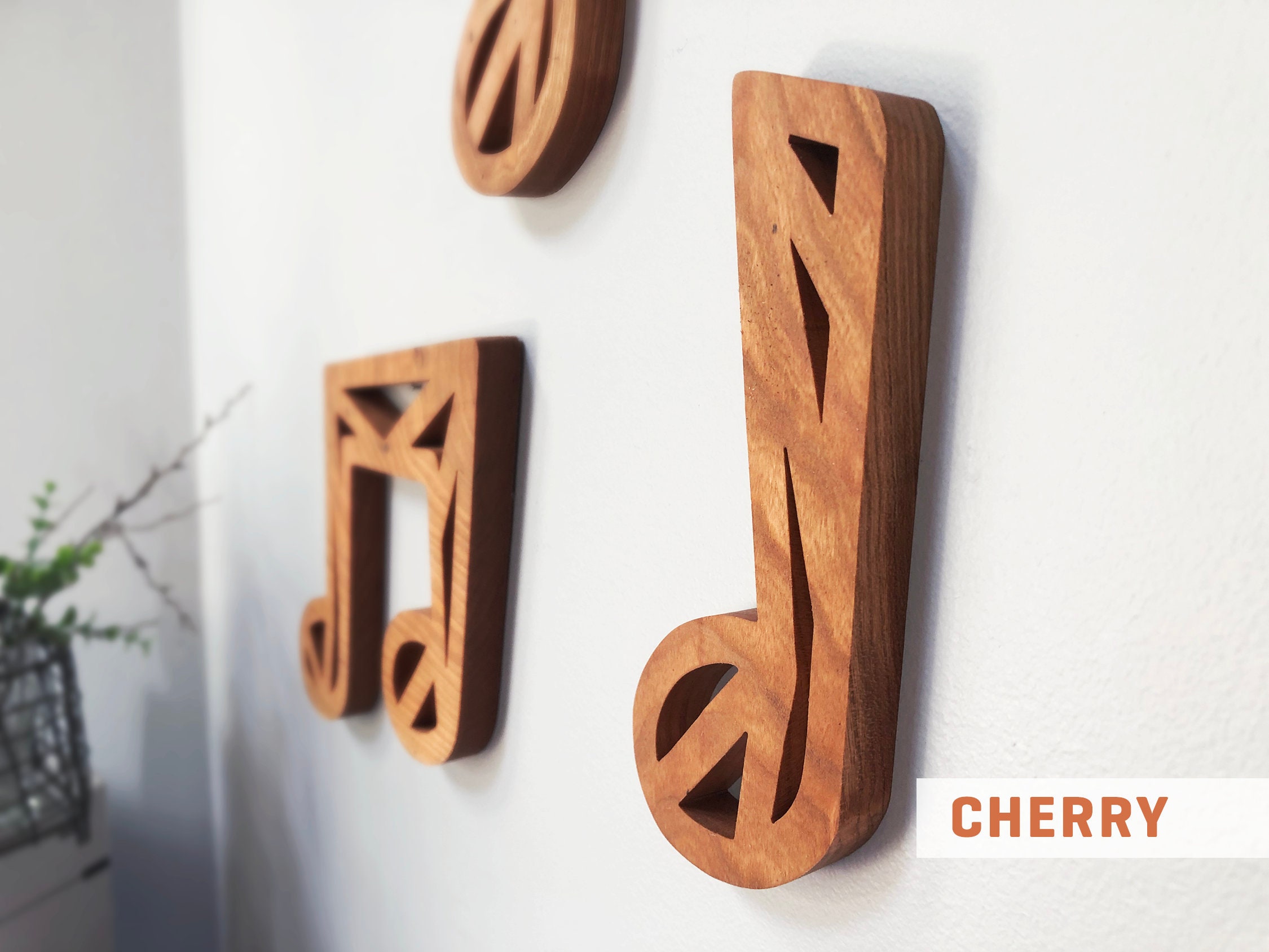 Handmade Wood Geometric Music Notes Set of Three Hardwood | Etsy