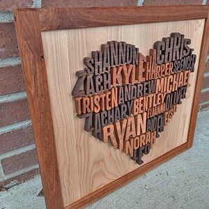 Handmade Customizable Wood Family Names Heart Wall Art, Custom Family ...