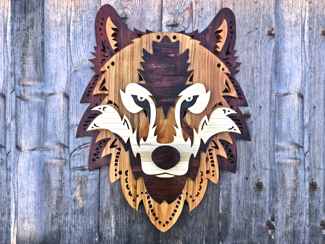Handmade Dimensional Wood Wolf Wall Art, Rustic Nature Animal Wall ...