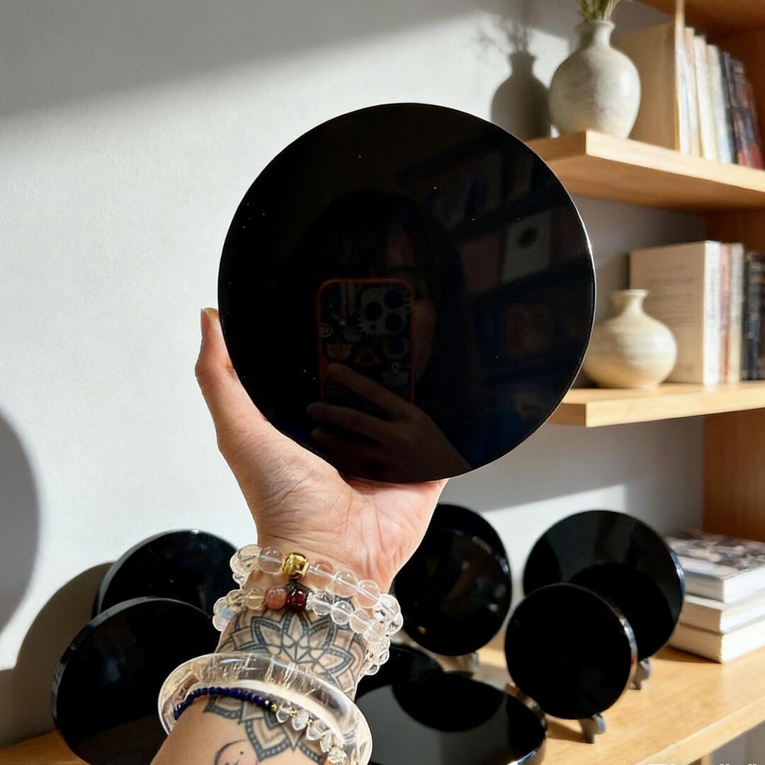 Black Obsidian Mirror With Stand Large Gemstone Scrying Mirror Crystal ...