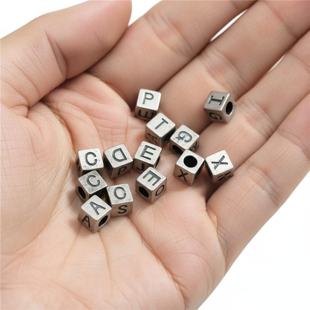 Sterling Silver Cube Alphabet Beads High Quality 925 Silver Letter ...