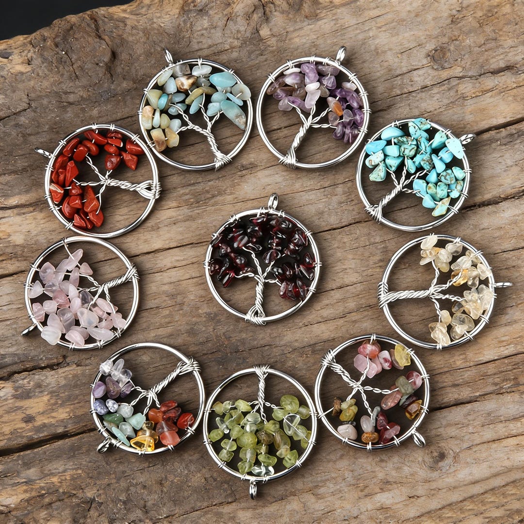 Tree of Life Pendant Crystal Chips Chakra Pendant Gemstone Chips Charm ...