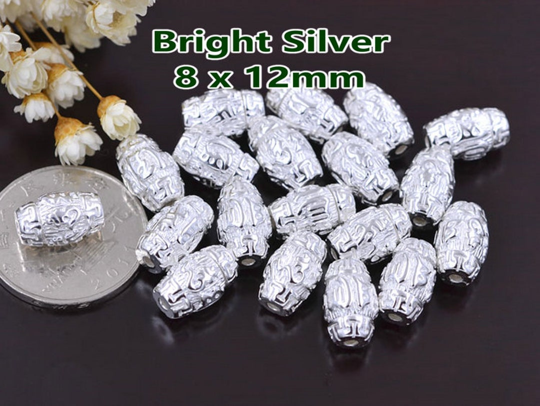 Bright Sterling Silver Om Mani Padme Hum Oval Barrel Beads 8mm X 12mm ...